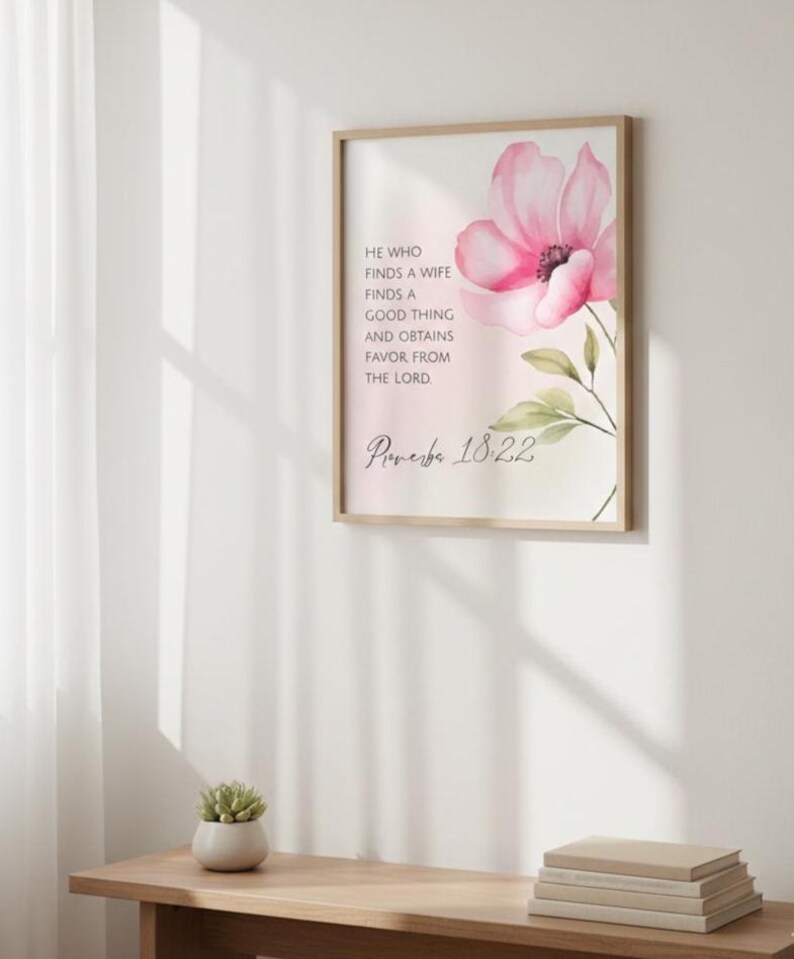 Proverbs 18:22 Digital Wall Art – Elegant Floral Design – Christian ...