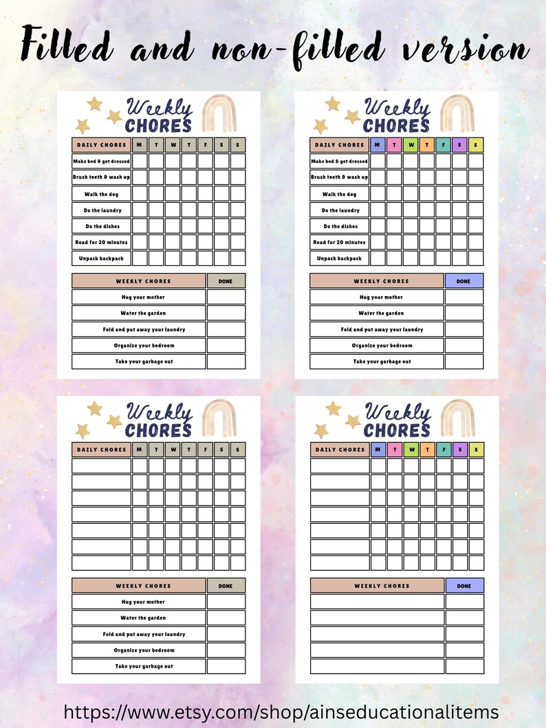 Chore Chart, Printable Editable, Daily & Weekly Chore Chart for Kids ...
