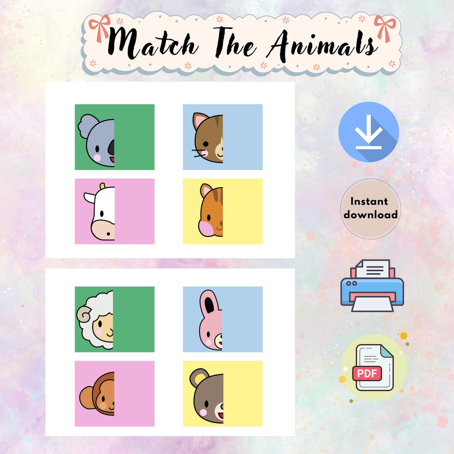 Animal Matching Puzzle: Montessori Learning Activity (digital Download ...