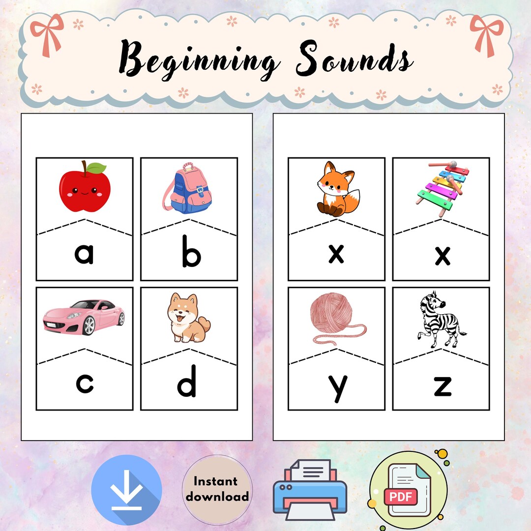 Phonics Beginning Sounds Matching Puzzle Printable, Sight Words, Learn ...