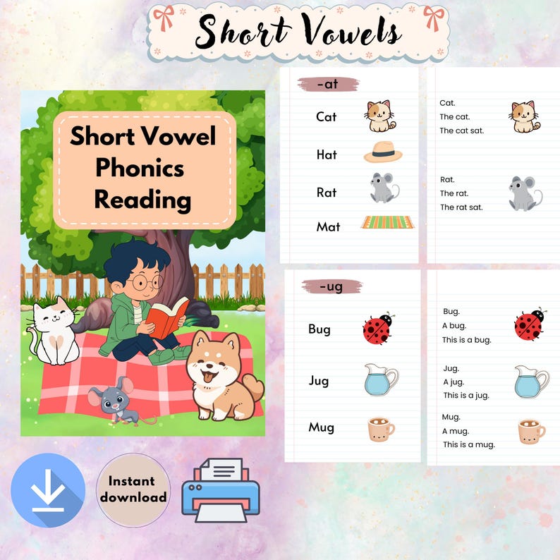Short Vowels Phonics Reading - Words and Sentences. - Etsy