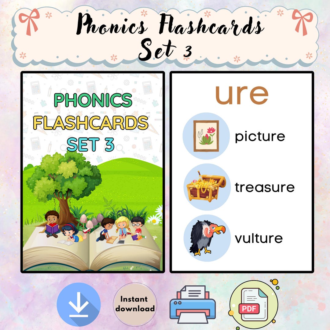 Phonics Cards Set 3 Printable, Phonics Posters, Sight Words, Learn to ...