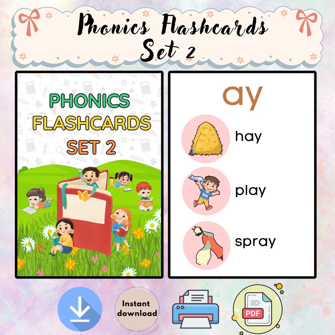 Phonics Cards Set 2 Printable, Phonics Posters, Sight Words, Learn to ...