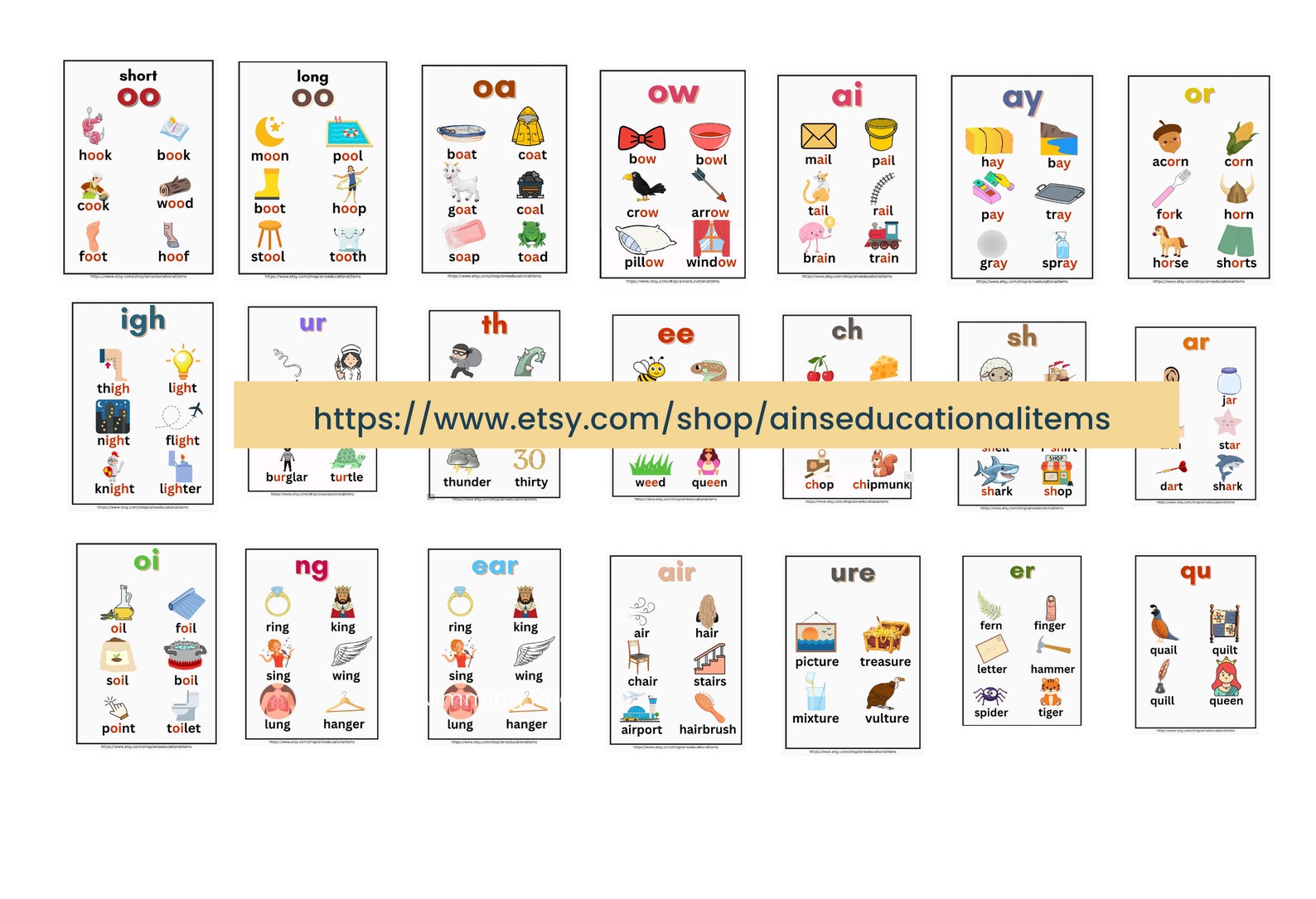 Phonics Cards Printable, Phonics Posters, Sight Words, Learn to Read ...