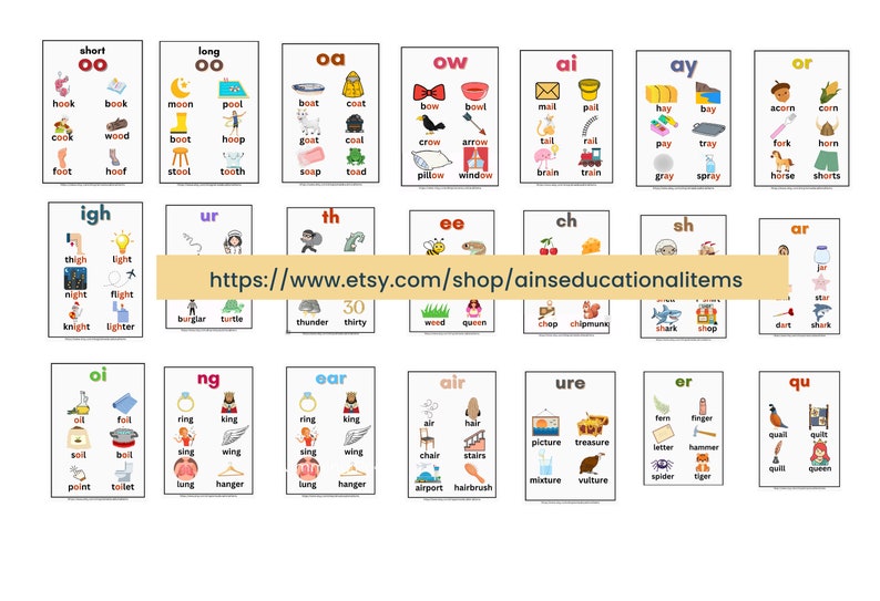 Phonics Cards Printable, Phonics Posters, Sight Words, Learn to Read ...