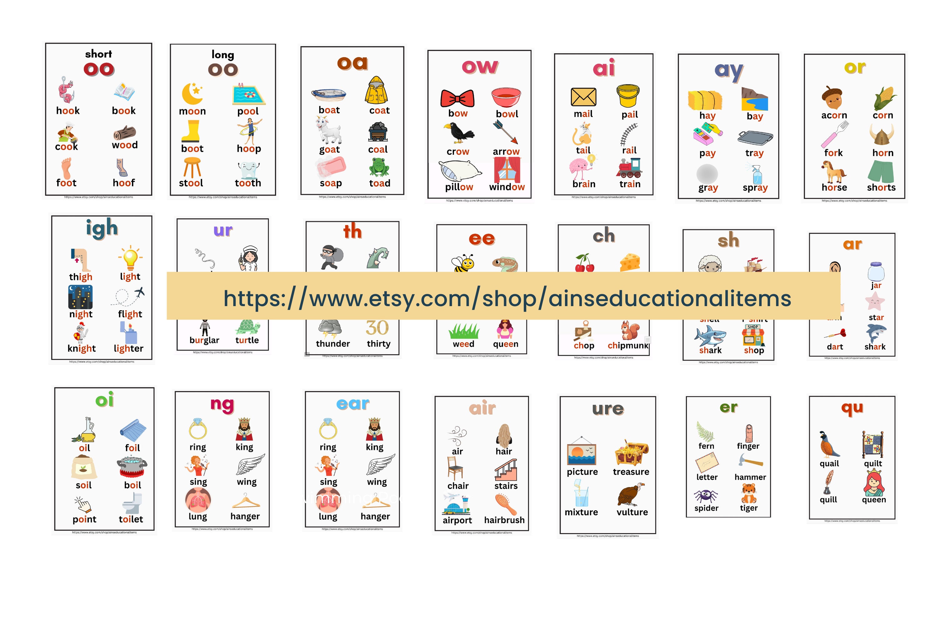 Phonics Cards Printable, Phonics Posters, Sight Words, Learn to Read ...