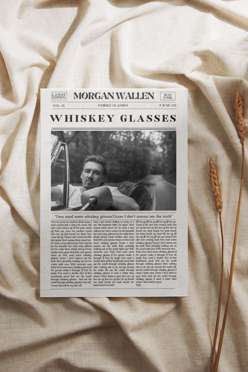 Morgan Wallen Retro Newspaper Print, Whiskey Glasses Album Cover Poster ...