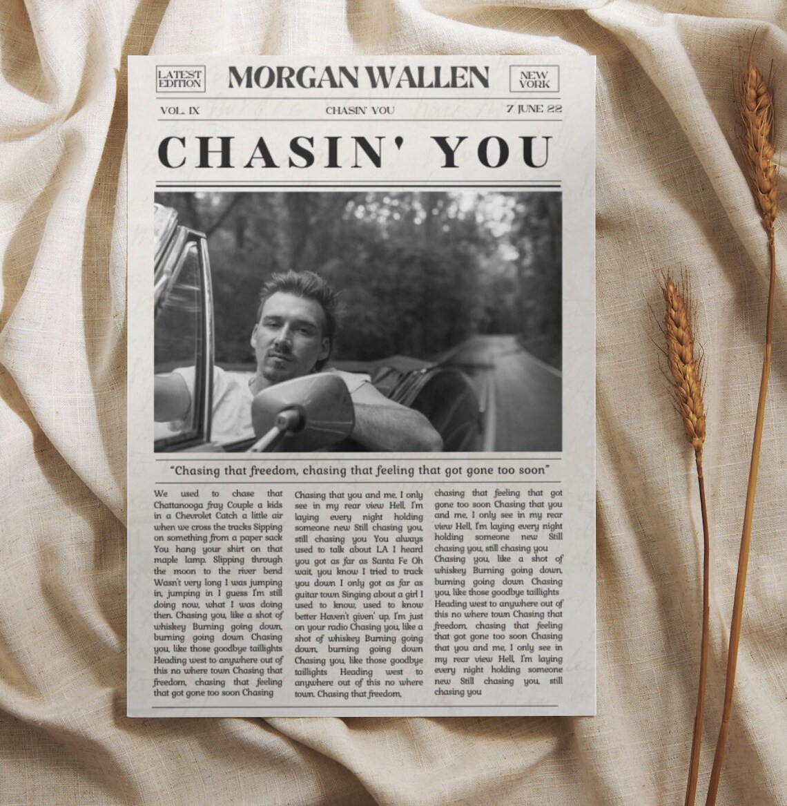 Morgan Wallen Retro Newspaper Print, Chasin' You Album Cover Poster, If ...