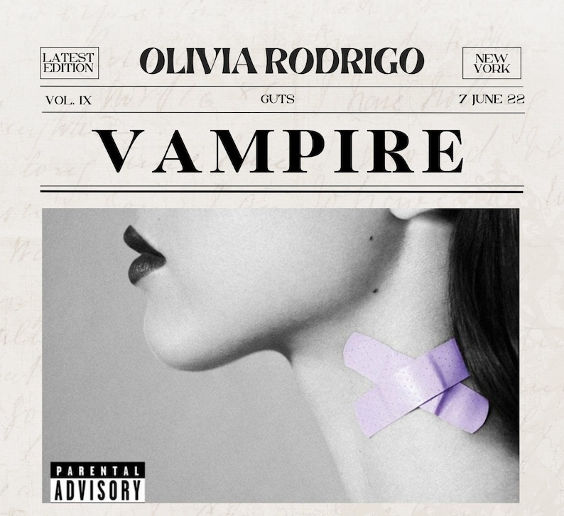 Olivia Rodrigo Vampire Album Poster, Guts Music Album Cover Retro ...