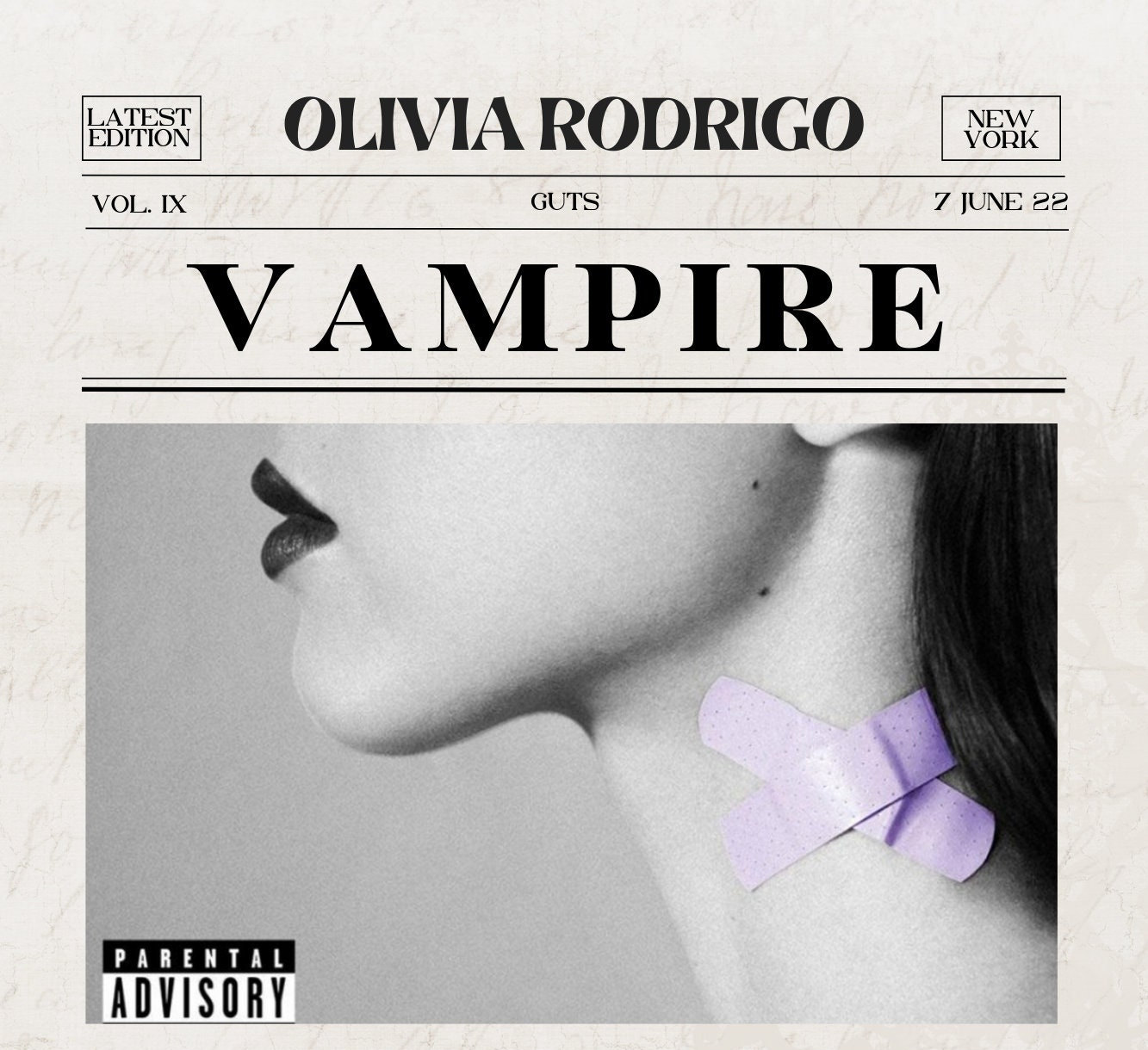 Olivia Rodrigo Vampire Album Poster, Guts Music Album Cover Retro Newspaper, Lyrics Print Poster ...