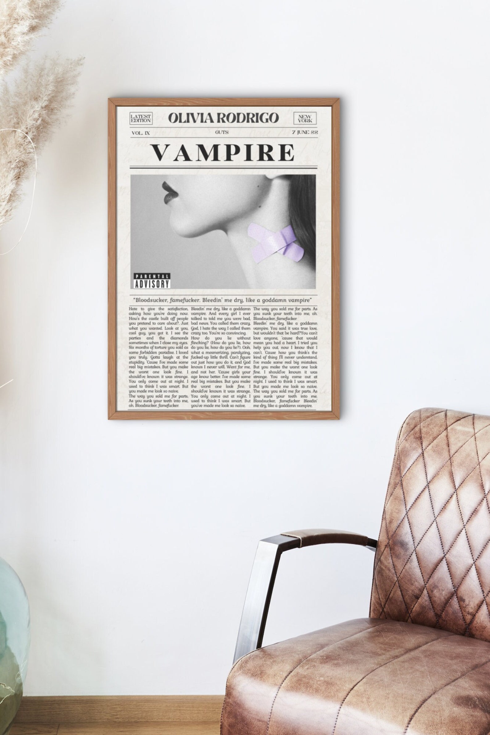 Olivia Rodrigo Vampire Album Poster, Guts Music Album Cover Retro ...
