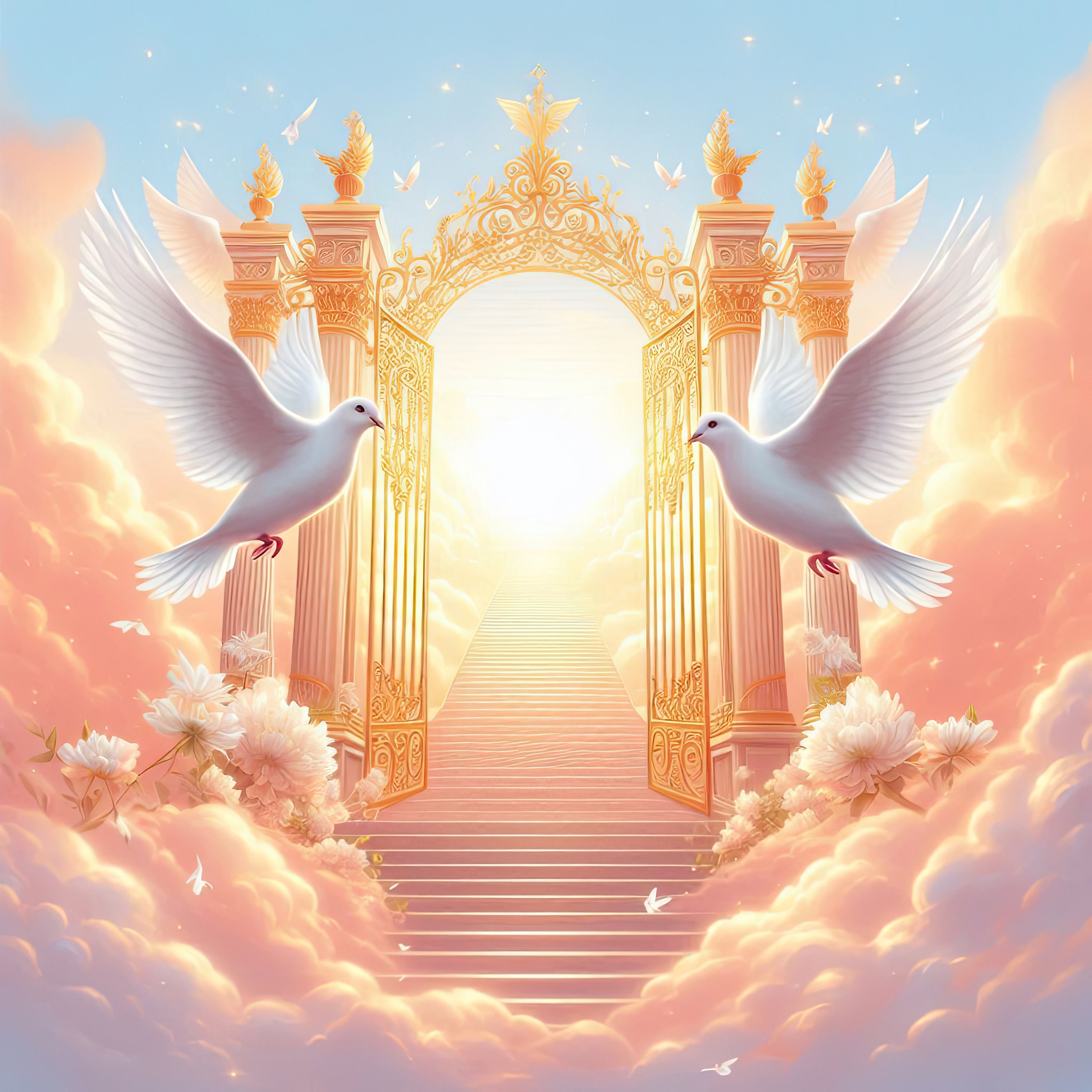 MRR PLR Heavens's Golden Gate Doves Background Pink Clouds Design ...
