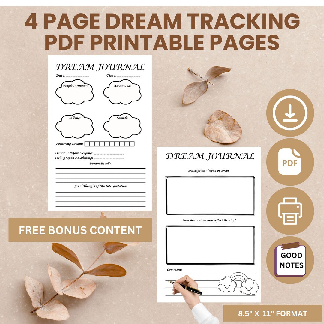 Dream Tracking Printable 8.5 X 11.5 in PDF, Digital Goodnotes Dream ...