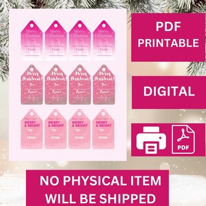 12 Printable Christmas Pink Gift Tags, Digital Pink Christmas Present ...