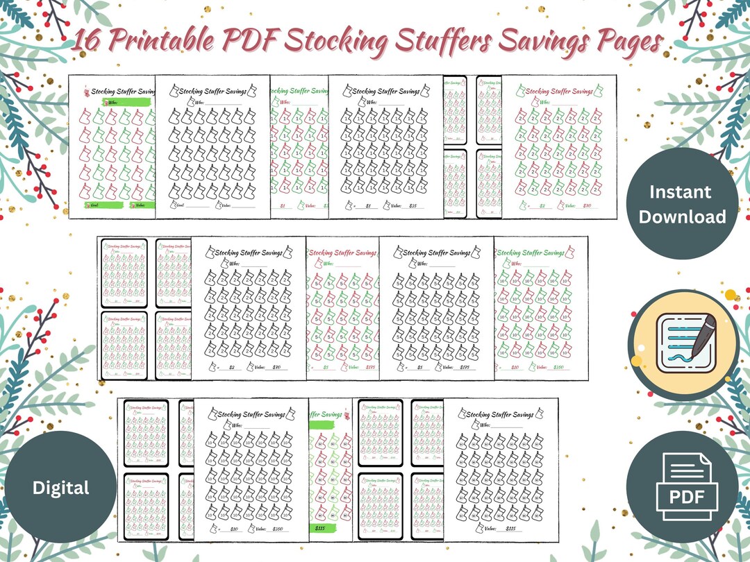 Printable Stocking Stuffers Cash Savings, Christmas Savings Challenge ...