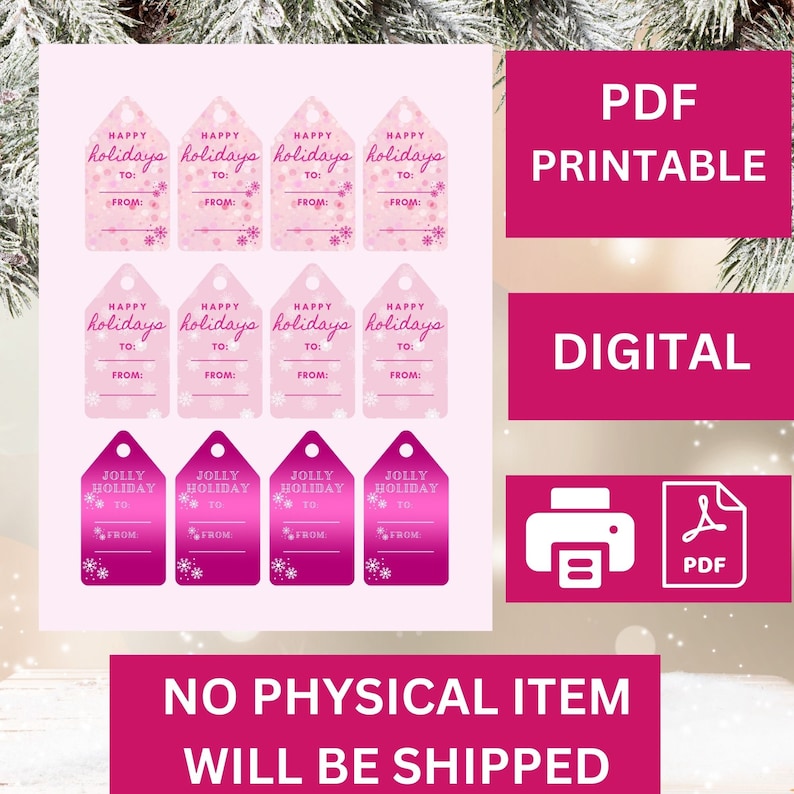 12 Printable Christmas Pink Gift Tags, Digital Pink Christmas Present ...