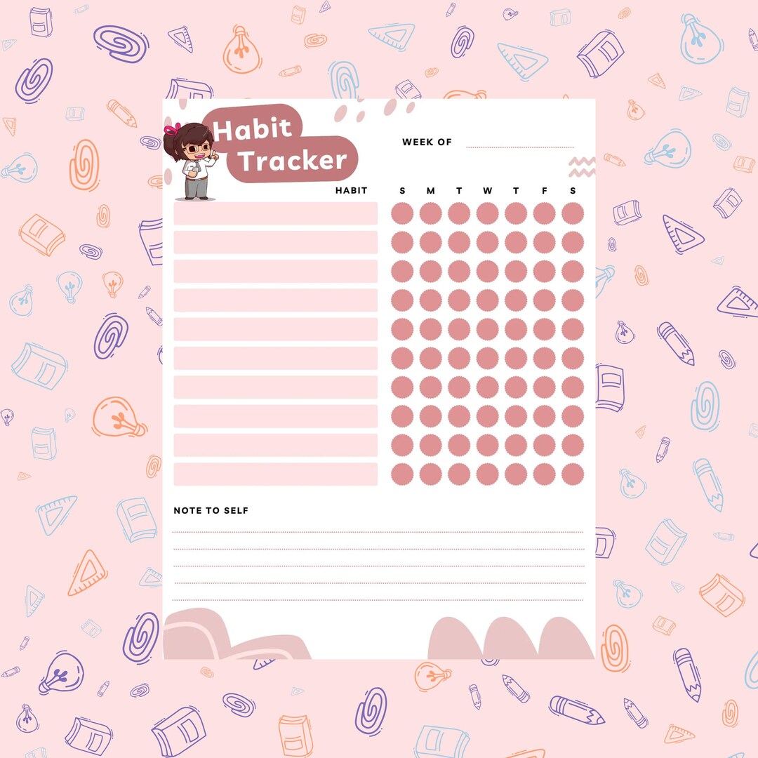 Printable Cute Study Habit Tracker for Girls - Pink Weekly Planner PDF ...