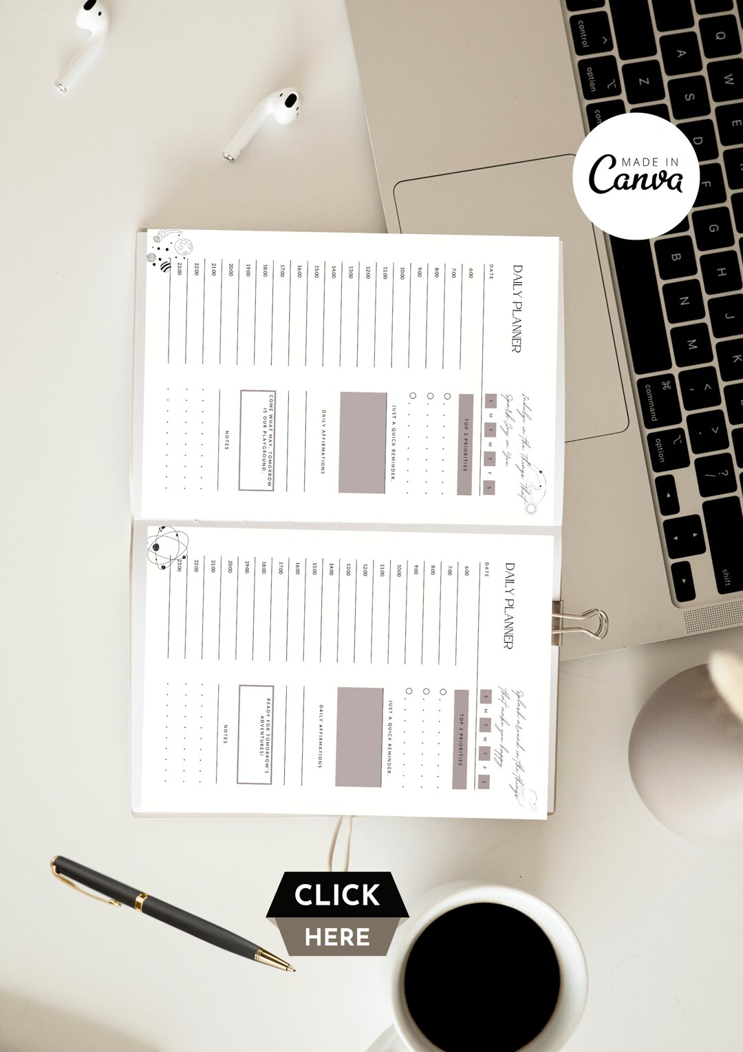 Minimal Space-themed Daily Planner Canva Template - Etsy