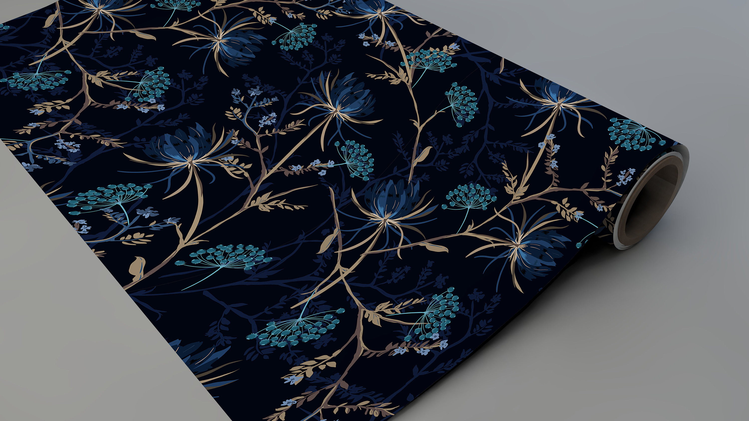 Midnight Lilac Botanical Wallpaper, Mystic Blue Violet Wall Covering ...