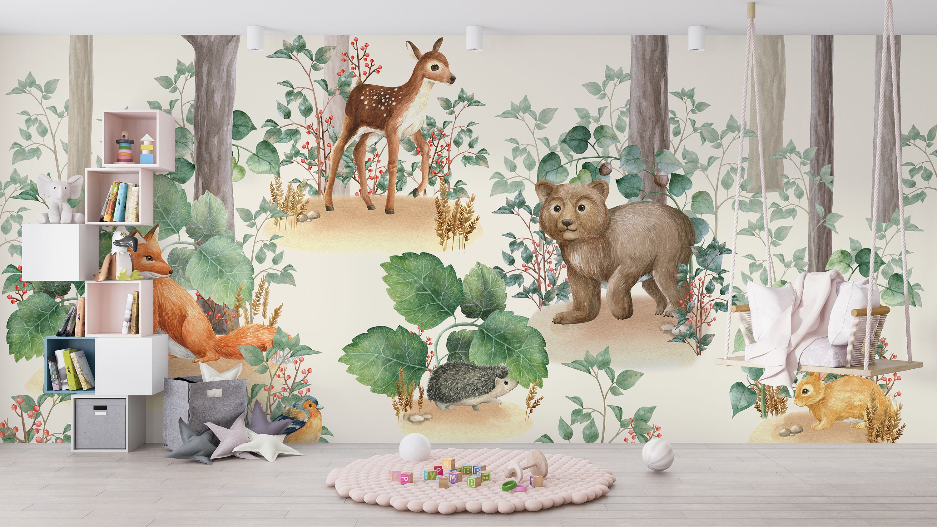 Forest Animals Wallpaper, Enchanting Forest Scene With Bear, Bird, Fox ...