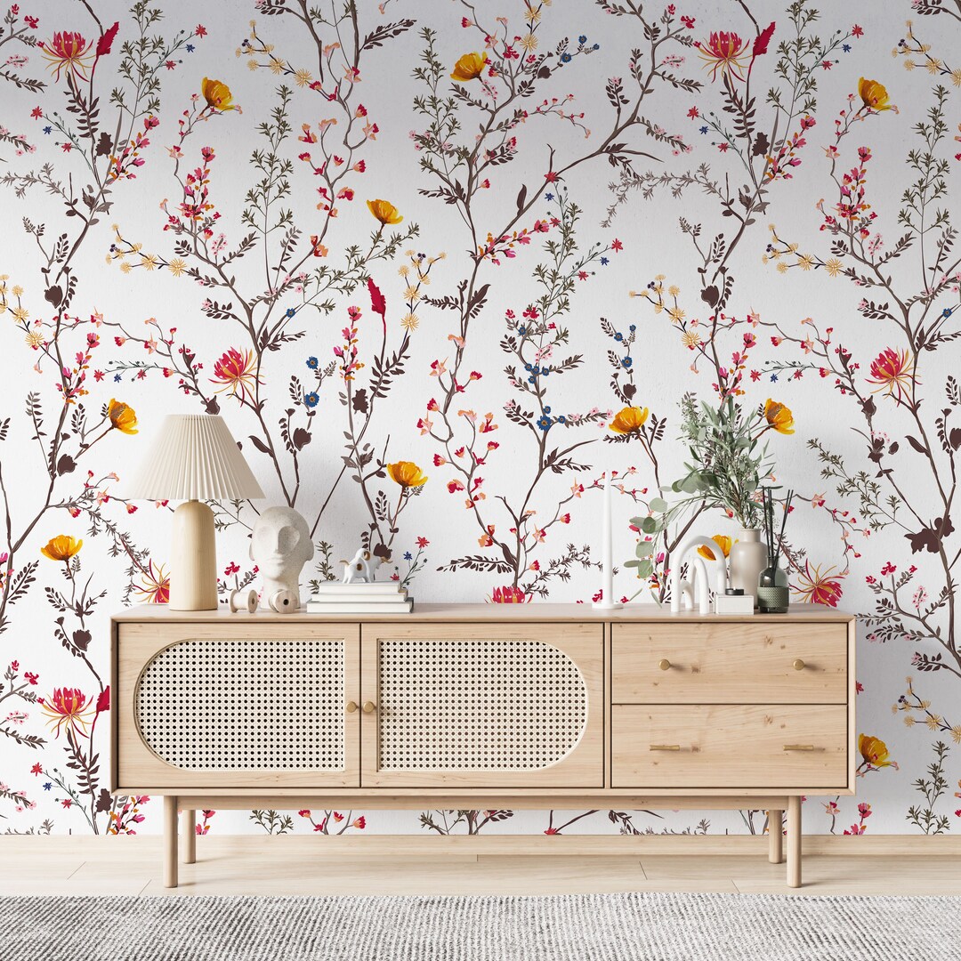 Vintage Small Flower Design Wallpaper, Peel and Stick, Retro Touched ...