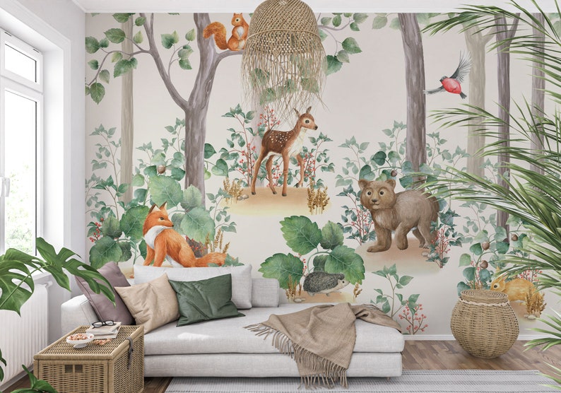 Forest Animals Wallpaper, Enchanting Forest Scene With Bear, Bird, Fox ...
