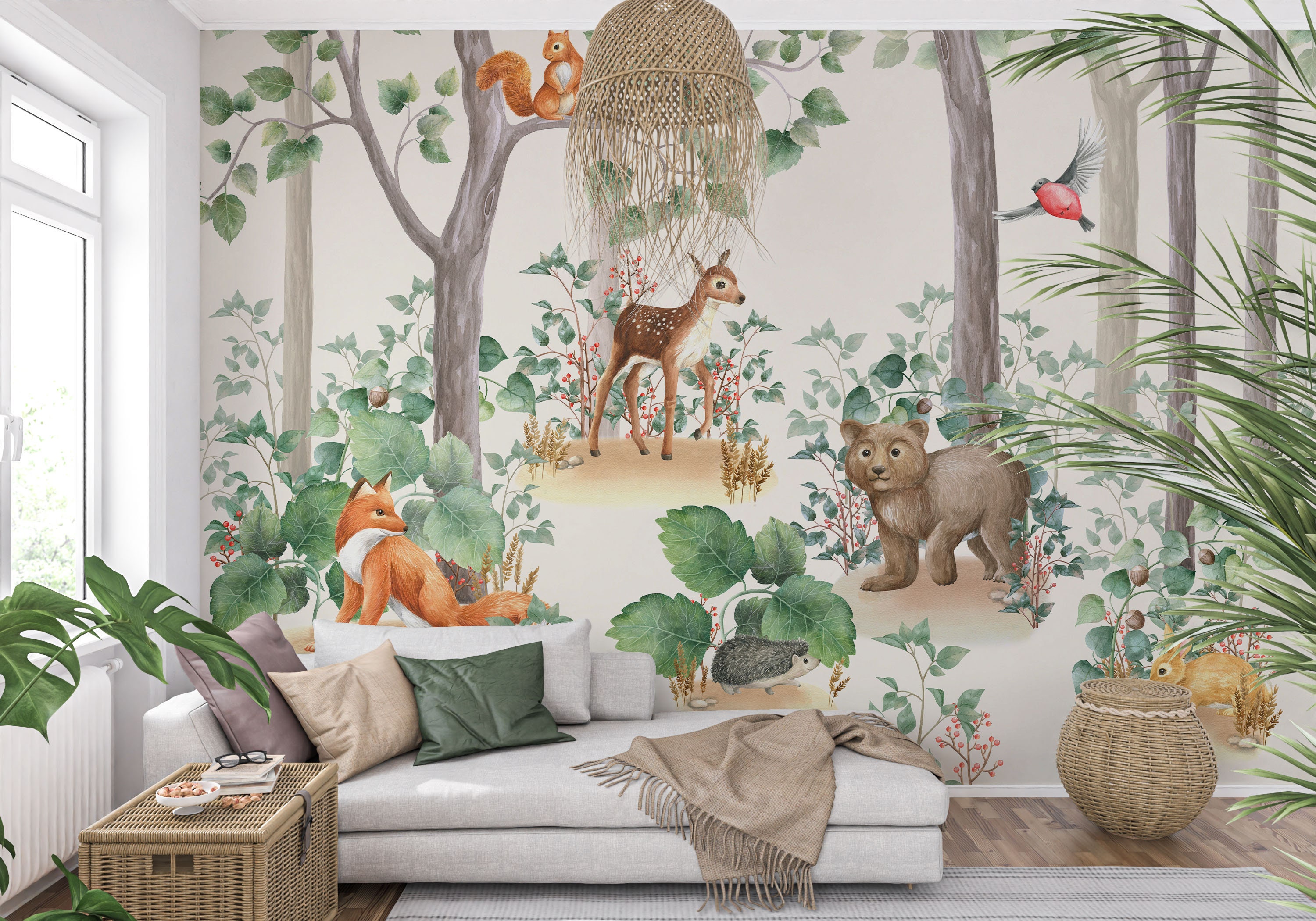 Forest Animals Wallpaper, Enchanting Forest Scene With Bear, Bird, Fox ...