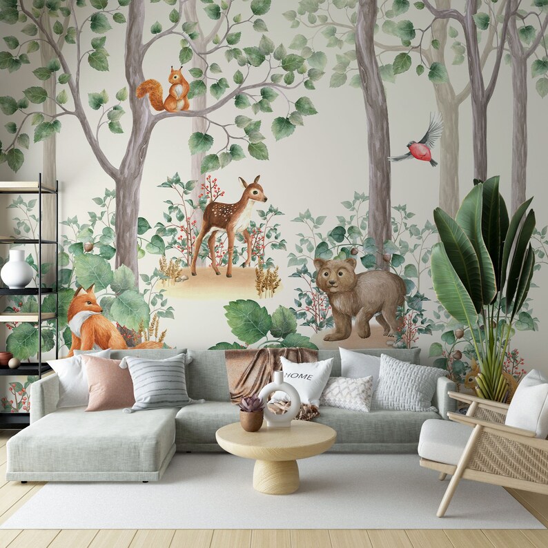 Forest Animals Wallpaper, Enchanting Forest Scene With Bear, Bird, Fox ...