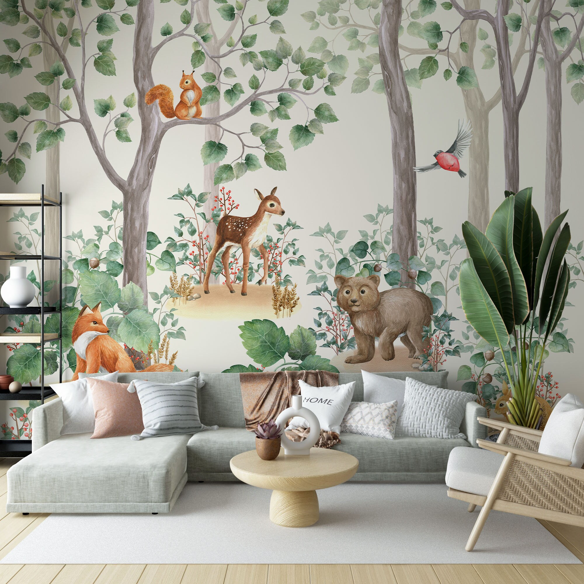 Forest Animals Wallpaper, Enchanting Forest Scene With Bear, Bird, Fox ...