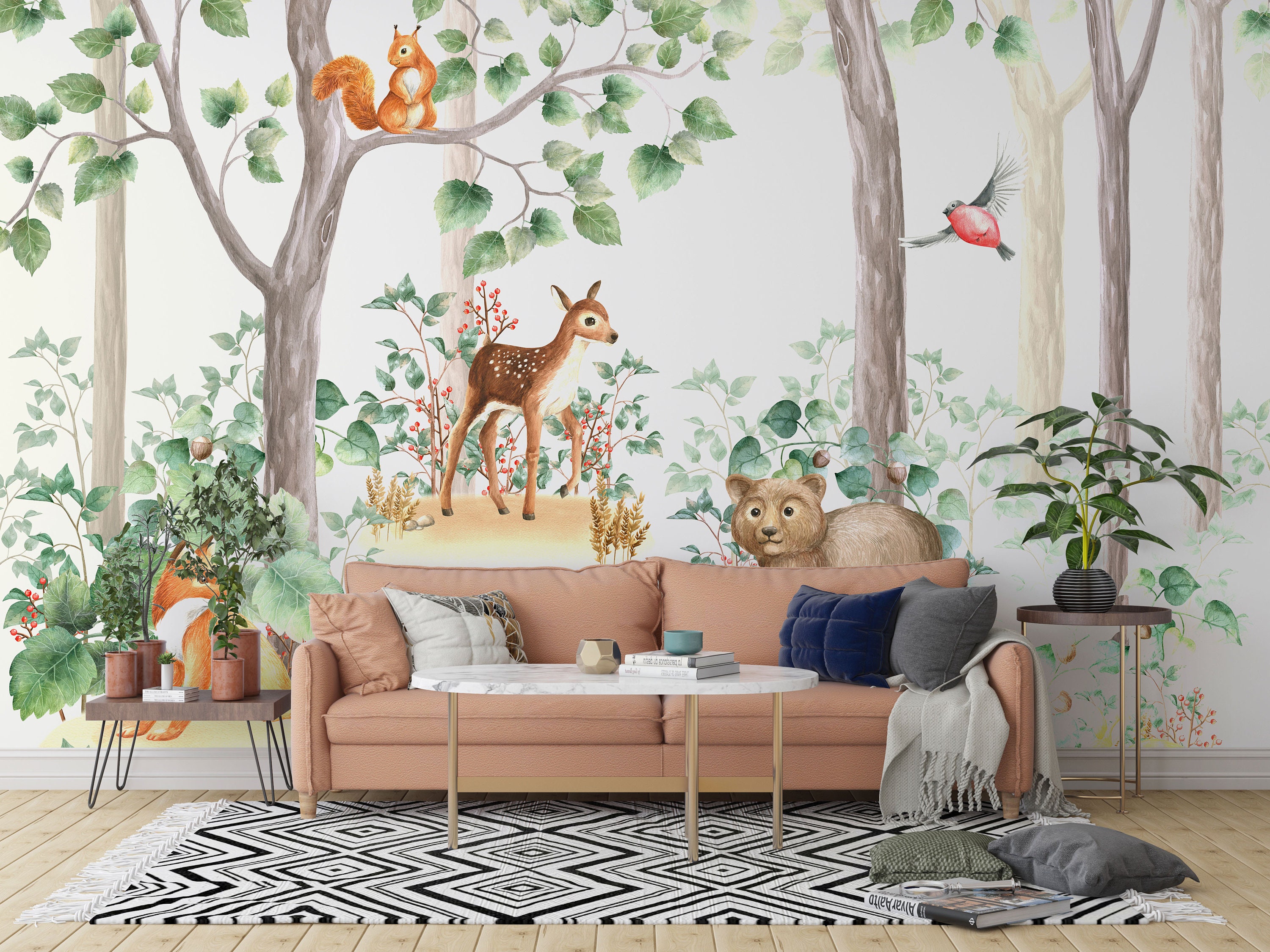 Forest Animals Wallpaper, Enchanting Forest Scene With Bear, Bird, Fox ...