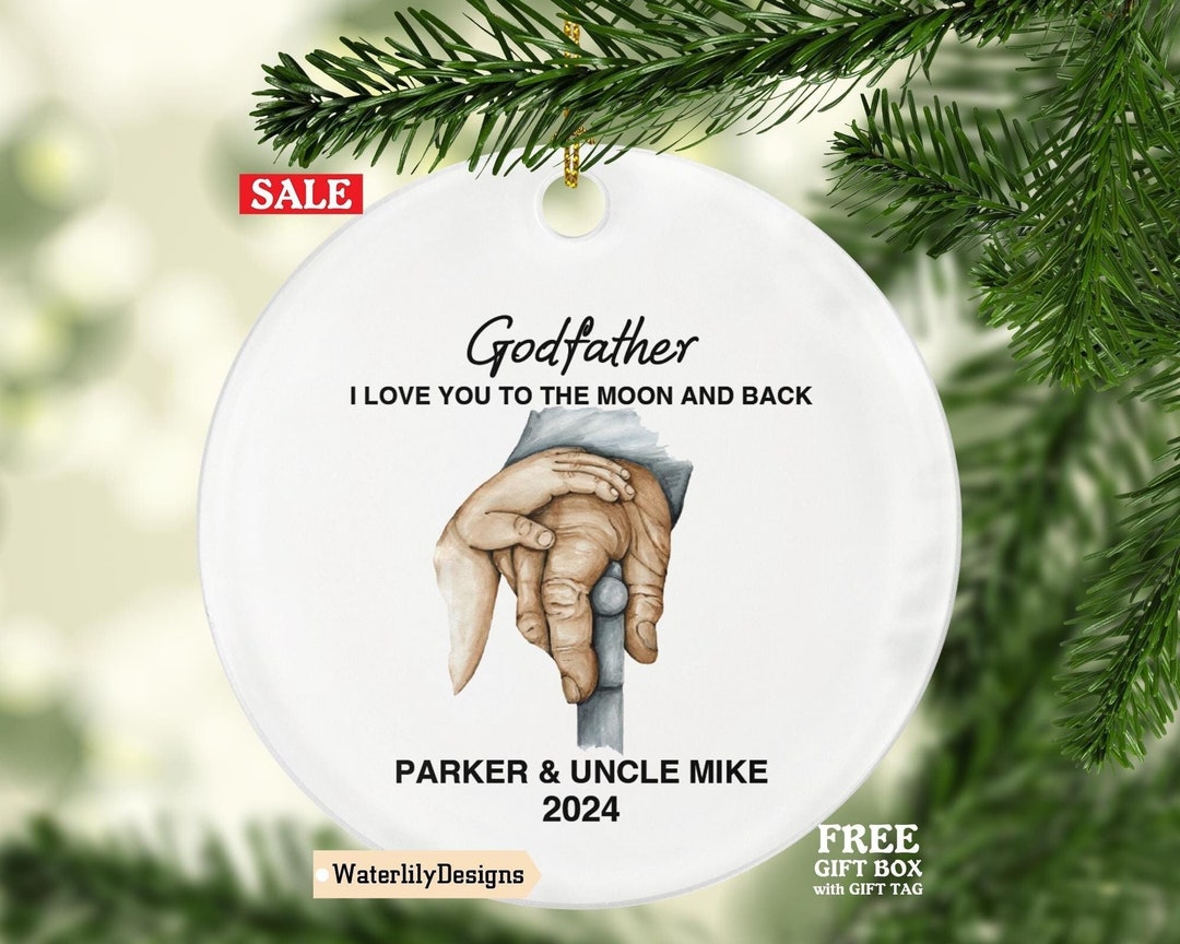 Godfather and Baby Holding Hands Personalized Christmas Ornament, God ...