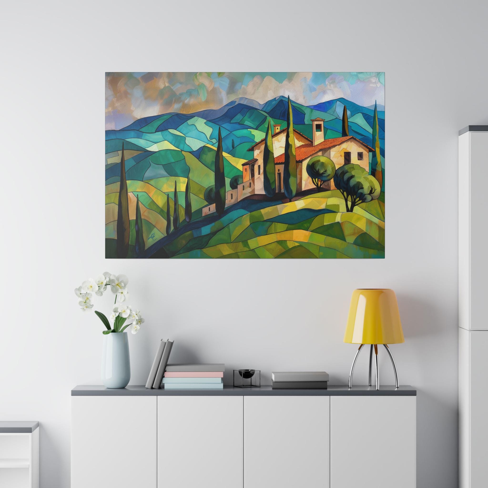 Tuscan Landscape Painting, Italian Countryside Cubism Art - Etsy