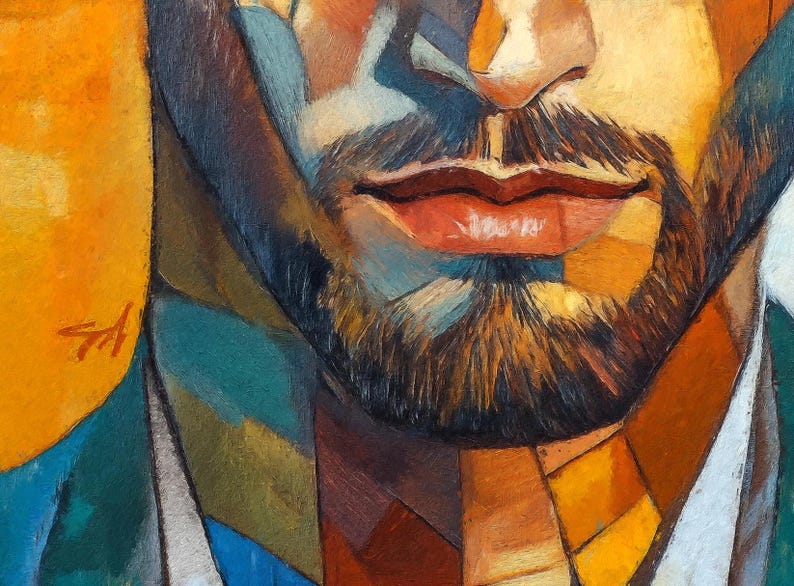 Cubism Male Portrait Art: Geometric Face Painting, Abstract Male ...