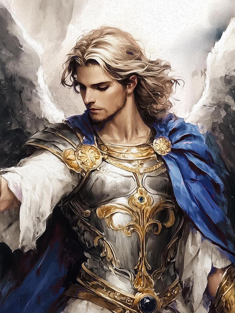 Saint Michael Archangel Painting: Spiritual Art, Blue and Silve5 - Etsy