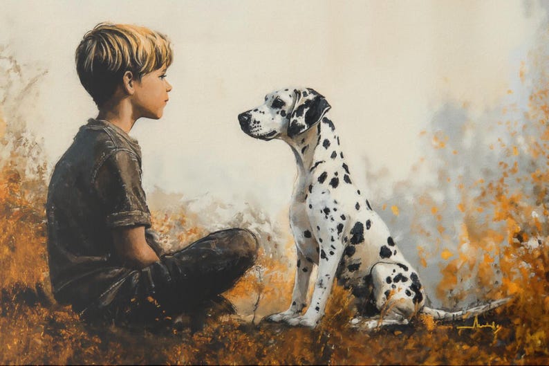 Dalmatian Dog Painting, Boy and Pet Art Print - Etsy