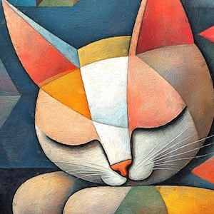 Cat Art Painting Cubism Art Geometry Art Contemporary Art Home Decore ...