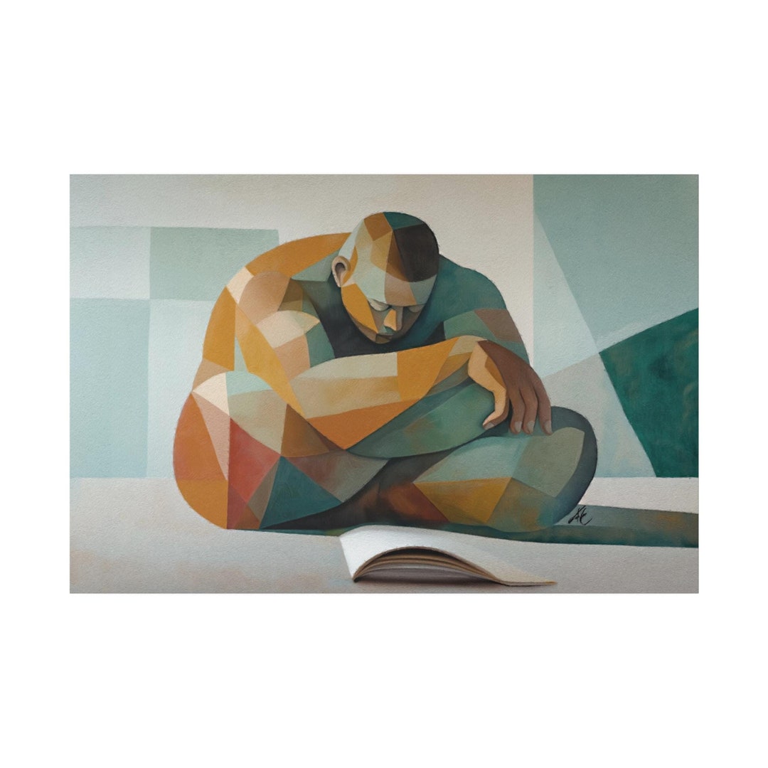 Cubism Art Print: Man and Book Artwoek - Geometric Abstract Painting - Etsy