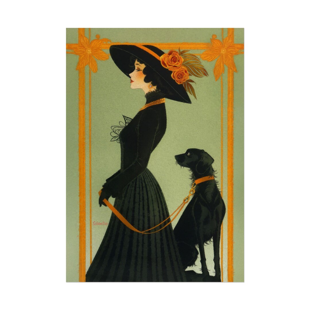 Dog Art Deco Vintage Style Dog Painting Antique Dog Painting Dog Gift ...