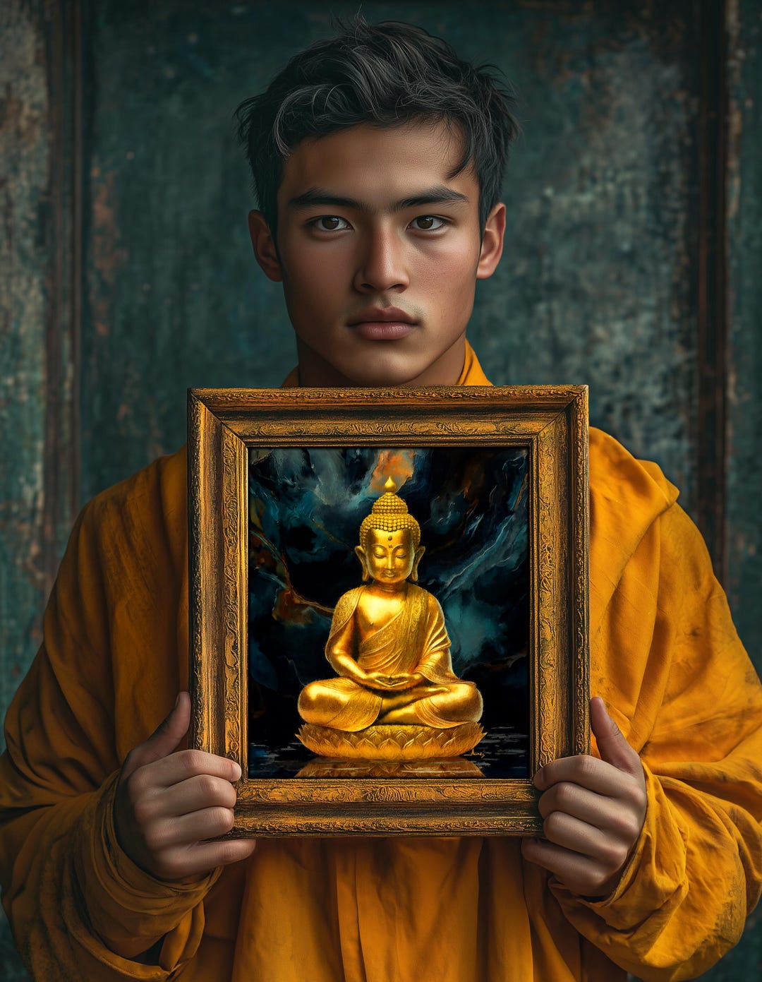 Golden Buddha Serenity Canvas and Paper Artwork Enhanced Buddhism ...