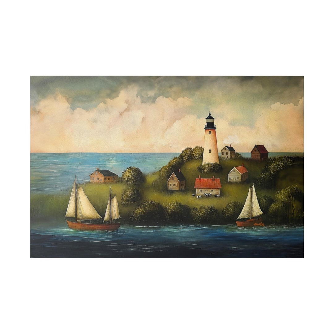 Folk Art Americana Decorative Lighthouse Wall Art Landscape Interior ...