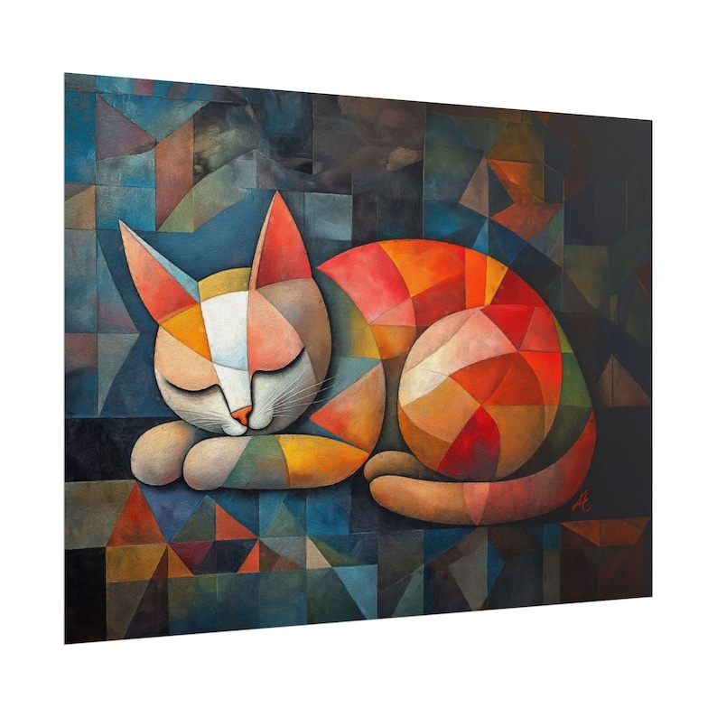 Cat Art Painting Cubism Art Geometry Art Contemporary Art Home Decore ...