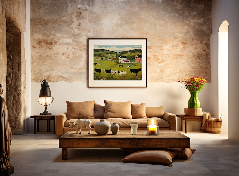 Folk Art Print: New England Farm Landscape, Americana Wall Art - Etsy
