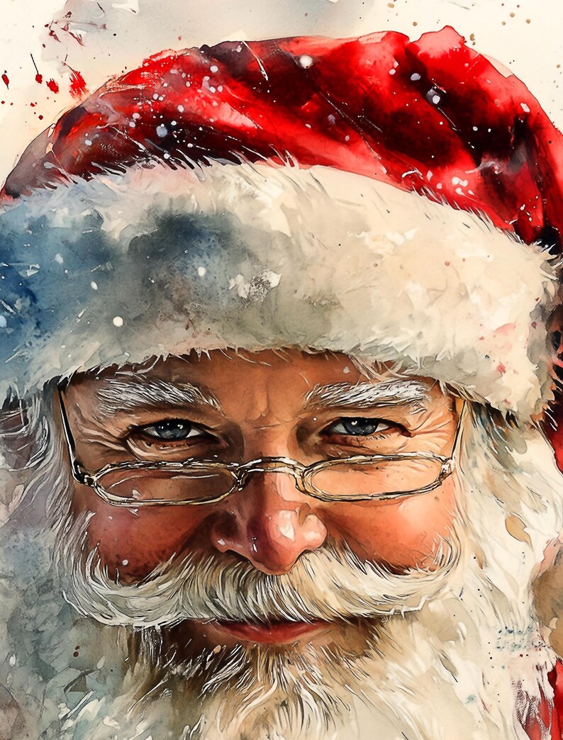 Santa Claus Watercolor Contemporary Artwork for Christmas Spirit ...