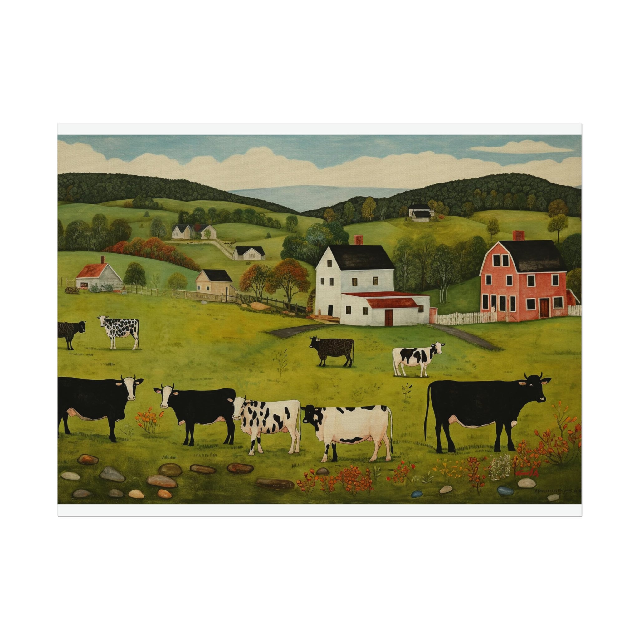 Folk Art Print: New England Farm Landscape, Americana Wall Art - Etsy
