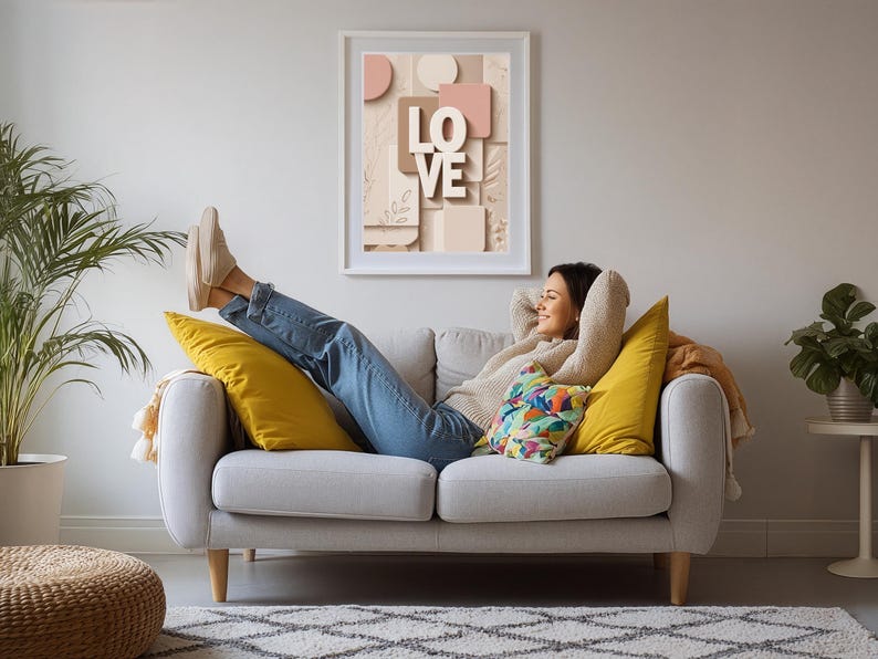 Love Abstract Wall Art Romantic Pastel Modern Valentine Gift Decor ...