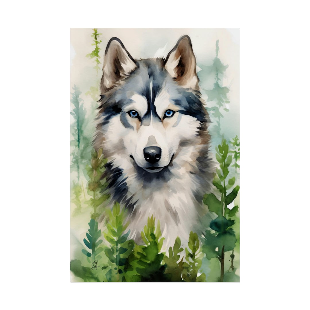 Siberian Husky Poster Dogs Pets Wall Art Siberian Husky Dog Watercolor ...