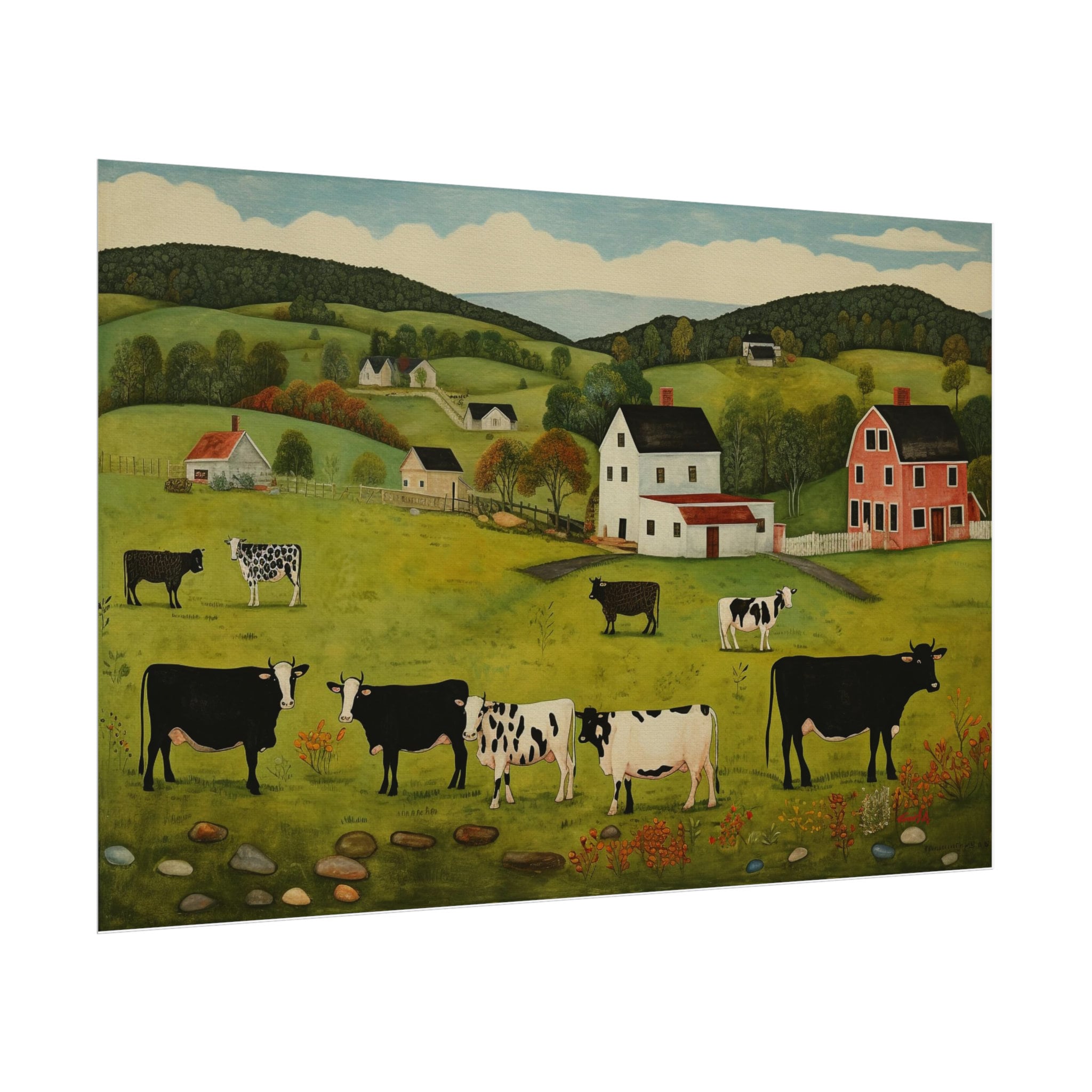 Folk Art Print: New England Farm Landscape, Americana Wall Art - Etsy