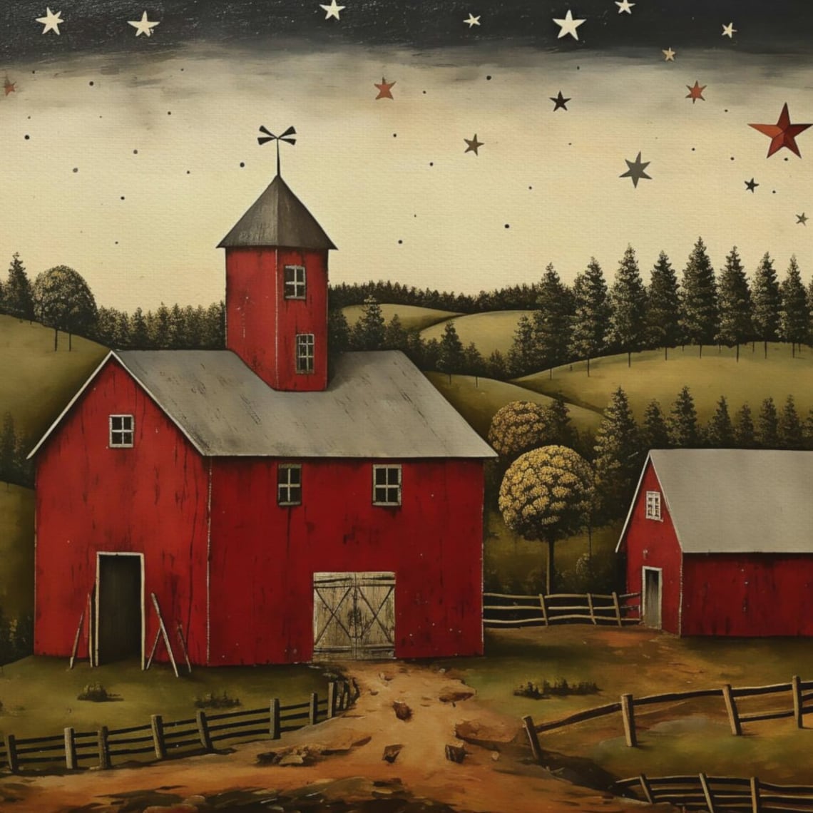Folk Art Americana Decorative Prints Wall Art Landscape Interior Design ...