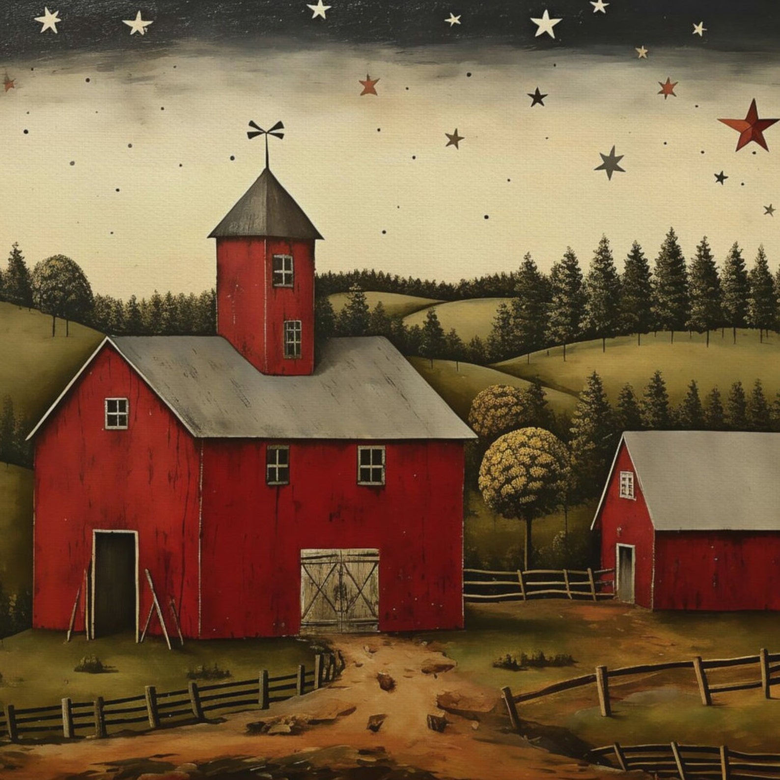 Folk Art Americana Decorative Prints Wall Art Landscape Interior Design ...