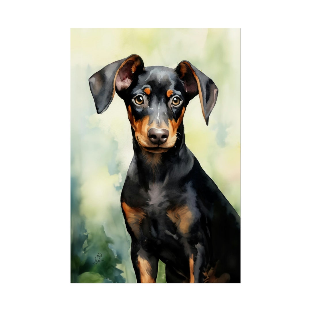 Dobermann Puppy Poster Dogs Pets Wall Art Dobermann Puppy Watercolor ...